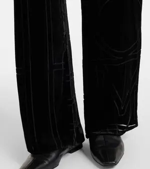 TOTEME Logo Velvet Wide-leg Pants