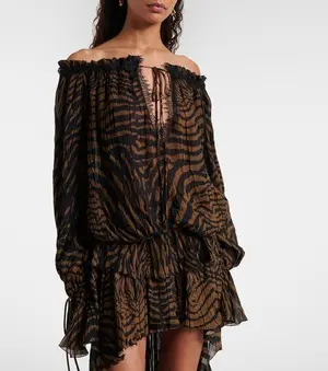 Blumarine Lace-trimmed Zebra-print Chiffon Top - Brown