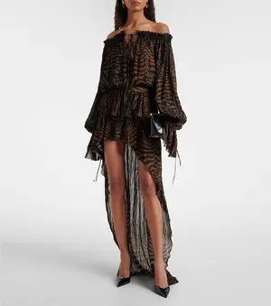 Blumarine Asymmetric Ruffled Printed Miniskirt
