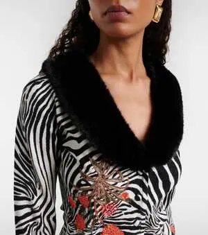 Blumarine Printed Ribbed-knit Cardigan