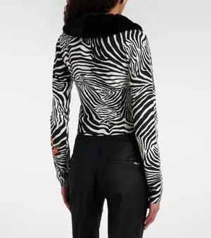 Blumarine Printed Ribbed-knit Cardigan