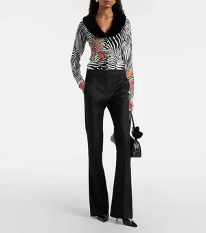 Blumarine Printed Ribbed-knit Cardigan