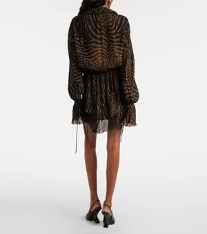 Blumarine Zebra-print Chiffon Mini Dress - Brown