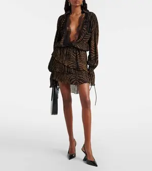 Blumarine Zebra-print Chiffon Mini Dress - Brown