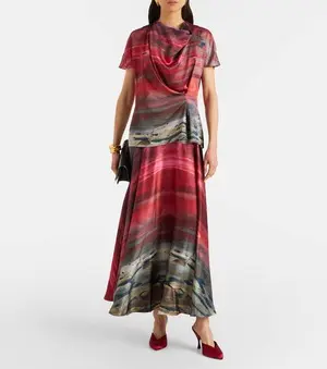 ROKSANDA Printed Draped Silk Satin Top - Multicoloured
