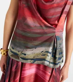 ROKSANDA Printed Draped Silk Satin Top - Multicoloured