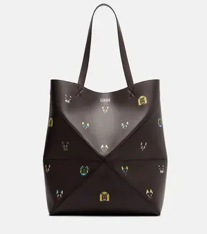 Loewe X Louis Wain Puzzle Fold Cats Leather Tote Bag - Brown