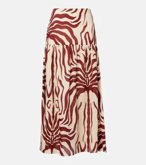 Johanna Ortiz Gathered Printed Linen Maxi Skirt