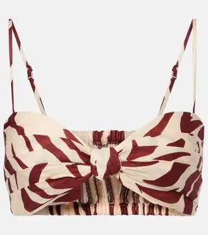 Johanna Ortiz Pleated Printed Linen Bra Top - Beige