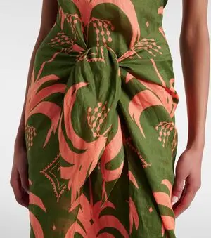 Johanna Ortiz Asymmetric Printed Linen Maxi Dress
