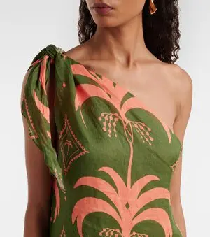Johanna Ortiz Asymmetric Printed Linen Maxi Dress