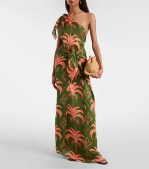 Johanna Ortiz Asymmetric Printed Linen Maxi Dress