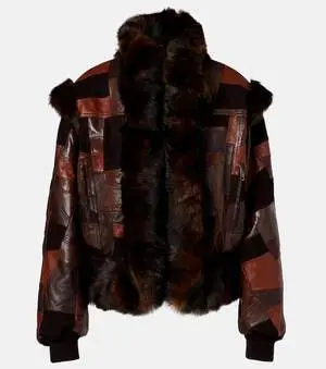 Chloé Shearling-trimmed Leather Bomber Jacket - Brown