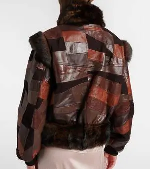Chloé Shearling-trimmed Leather Bomber Jacket - Brown