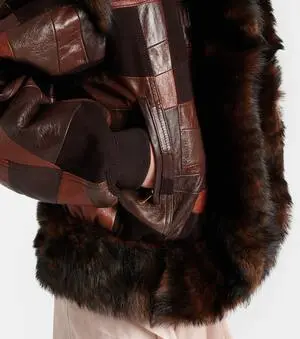 Chloé Shearling-trimmed Leather Bomber Jacket - Brown