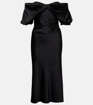 Alexander McQueen Draped Off-shoulder Satin Midi Dress