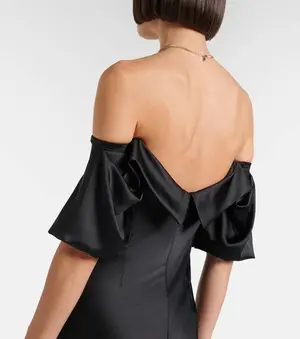 Alexander McQueen Draped Off-shoulder Satin Midi Dress