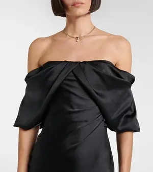 Alexander McQueen Draped Off-shoulder Satin Midi Dress