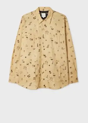 Paul Smith Tan Oversized 'travel' Print Safari Overshirt