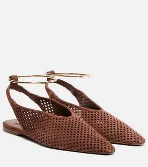 JIL SANDER Perforated Suede Slingback Flats - Brown
