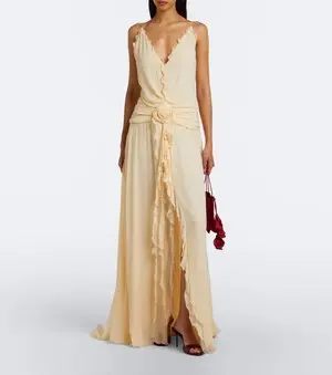 Blumarine Ruffled Georgette Maxi Dress - Yellow