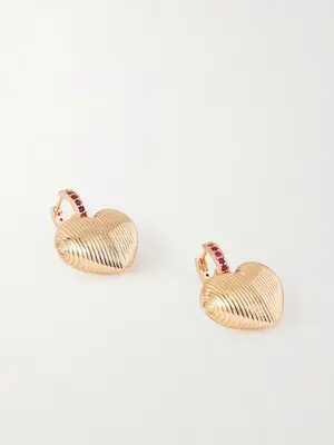 ROXANNE ASSOULIN Textured Heart Crystal Earrings - Gold