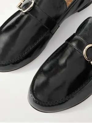 JAMIE HALLER Buckled Glossed-leather Loafers