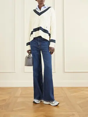 SPORTY & RICH Striped Cable-knit Cotton Sweater