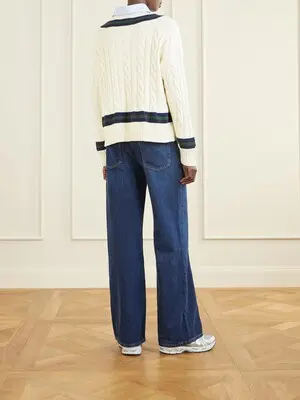 SPORTY & RICH Striped Cable-knit Cotton Sweater