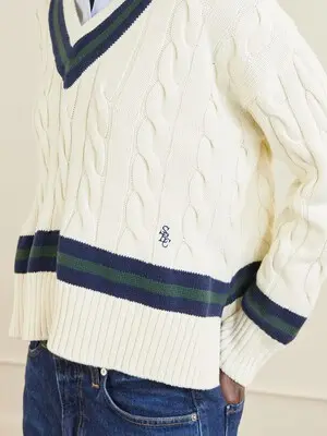 SPORTY & RICH Striped Cable-knit Cotton Sweater