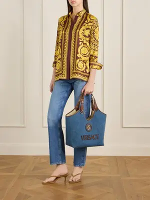Versace La Medusa Leather-trimmed Denim Tote - Blue