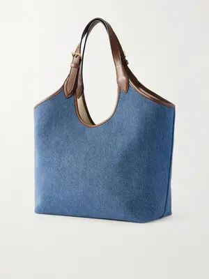 Versace La Medusa Leather-trimmed Denim Tote - Blue
