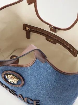Versace La Medusa Leather-trimmed Denim Tote - Blue