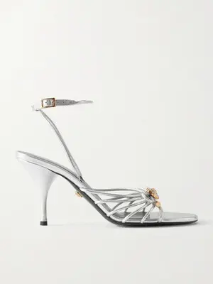 Versace Embellished Metallic Leather Sandals