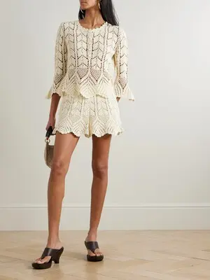Zimmermann Awaken Scalloped Crocheted Cotton Shorts - Cream