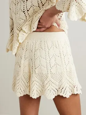 Zimmermann Awaken Scalloped Crocheted Cotton Shorts - Cream