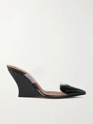 Alaïa Le Caur Patent-leather And Pvc Wedge Mules - Black
