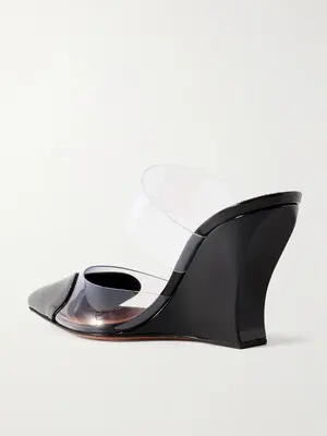 Alaïa Le Caur Patent-leather And Pvc Wedge Mules - Black