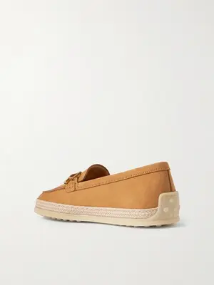 TOD'S Gomma Raffia-trimmed Suede Loafers - Brown
