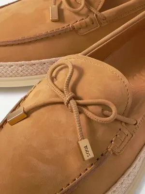 TOD'S Gomma Raffia-trimmed Suede Loafers - Brown