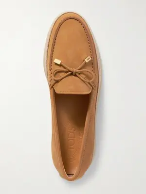 TOD'S Gomma Raffia-trimmed Suede Loafers - Brown