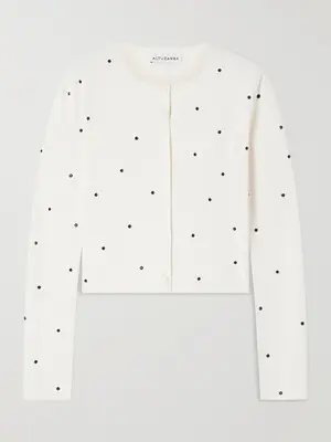 Altuzarra Dorrie Cropped Crystal-embellished Knitted Cardigan - Ivory
