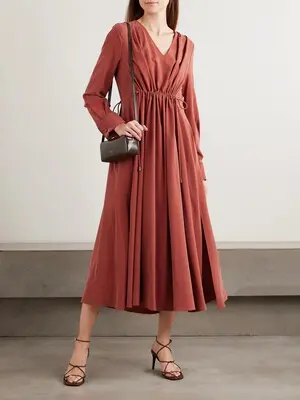 Max Mara Gathe Silk Midi Dress - Red