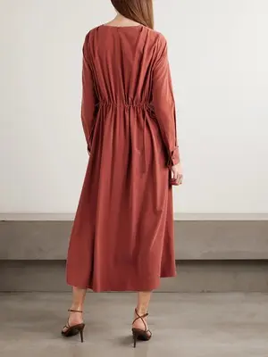 Max Mara Gathe Silk Midi Dress - Red