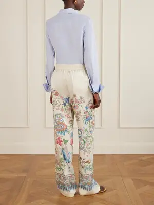 Etro Printed Satin-twill Wide-leg Pants - White