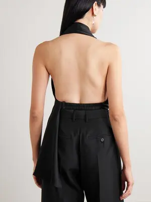 HEIRLOME Barbara Gathered Draped Silk-satin Halterneck Blouse