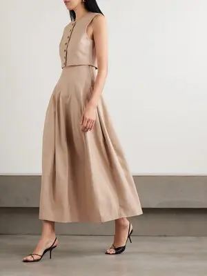 HEIRLOME Estefania Topstitched Silk Maxi Skirt - Neutrals