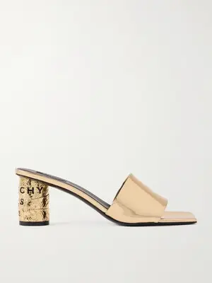 Givenchy Tape Metallic Leather Mules - Gold