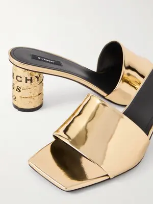 Givenchy Tape Metallic Leather Mules - Gold