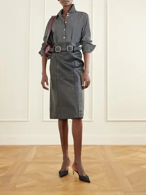 Sea Gwen Belted Paneled Textured-leather Midi Skirt
